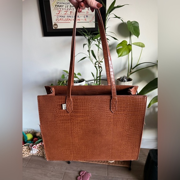 BEIS | Bags | Beis Mini Work Tote In Cognac Croc | Poshmark